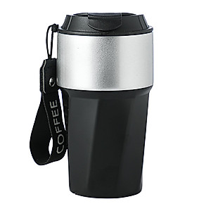Avovy Travel Coffee Mug, 14oz Insulated Coffee Tumbler with Leadproof Flip Lid To-go, Stainless Steel Reusable Coffee Cup for Hot and Cold Water(Black - 400ML)