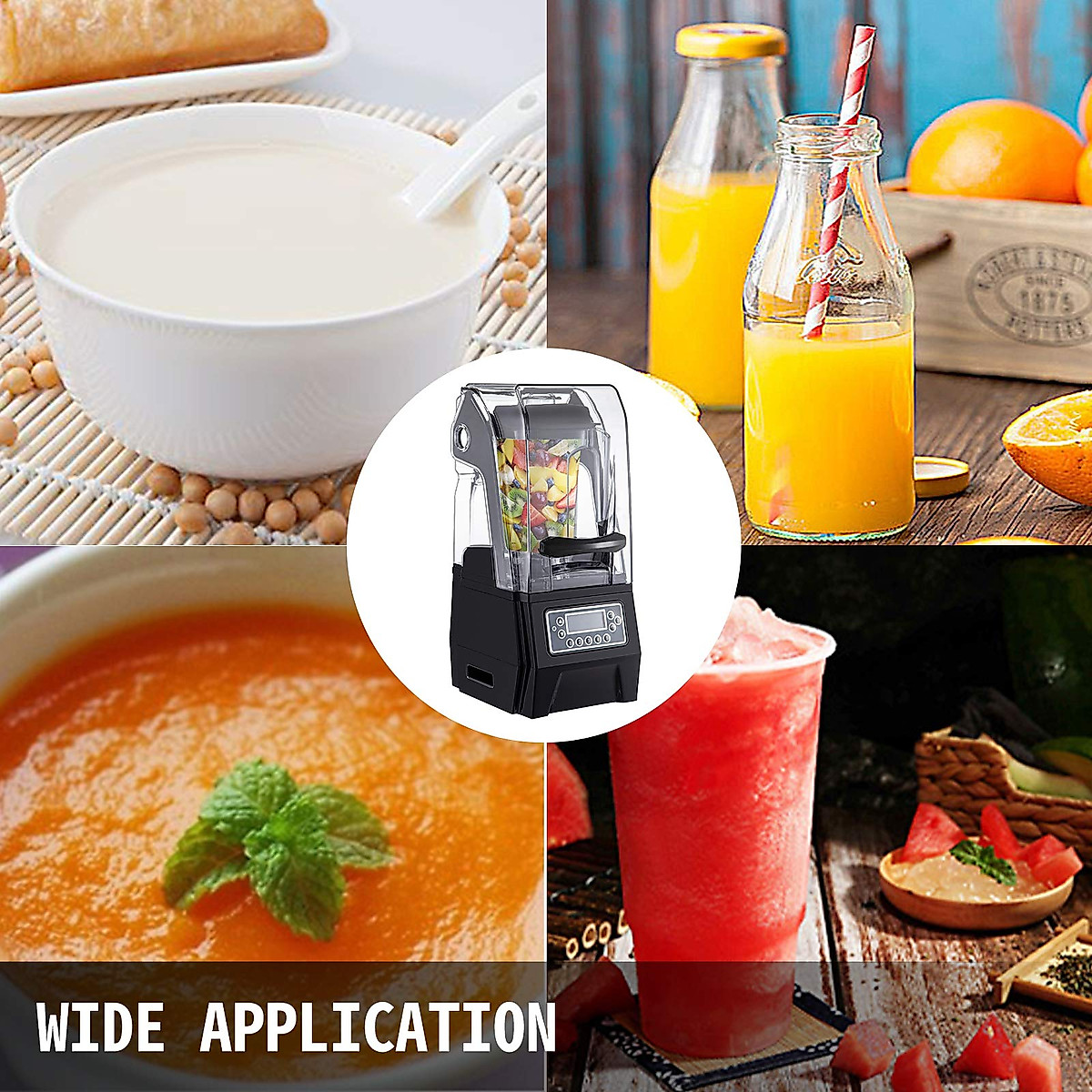 VEVOR 110V Commercial Smoothie Blenders 1.5L/50.7oz 1500W Countertop Silent Blender with Sound Shield, Quiet Blender Self-Cleaning, Includes Multifunctional 2-in-1 Wet Dry Blades, Black