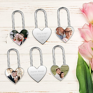PiercingJ Padlock with Key Personalized Love Heart Lock Customized Photo Engraving Wish Lock for Couple Friends Birthday Christmas Valentine's Day Gift
