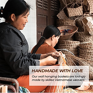 Decocoon 3 Pcs Handmade Wall Basket Decor, Seagrass Wall Decor, Wicker Wall Decor, Boho Wall Basket, Wall Baskets Decor Boho Flat Set 3, Decorative Plates for Wall Hanging Farmhouse (Set A)