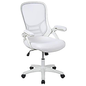 Flash Furniture High Back White Mesh Ergonomic Swivel Office Chair with White Frame and Flip-up Arms 26.5D x 26.5W x 44H in