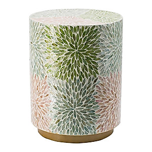 A&B Home Cylinder Capiz Stool - Red Green Blue Shell Inlays, 18'' Tall Seating, Home Décor Accent Side Table