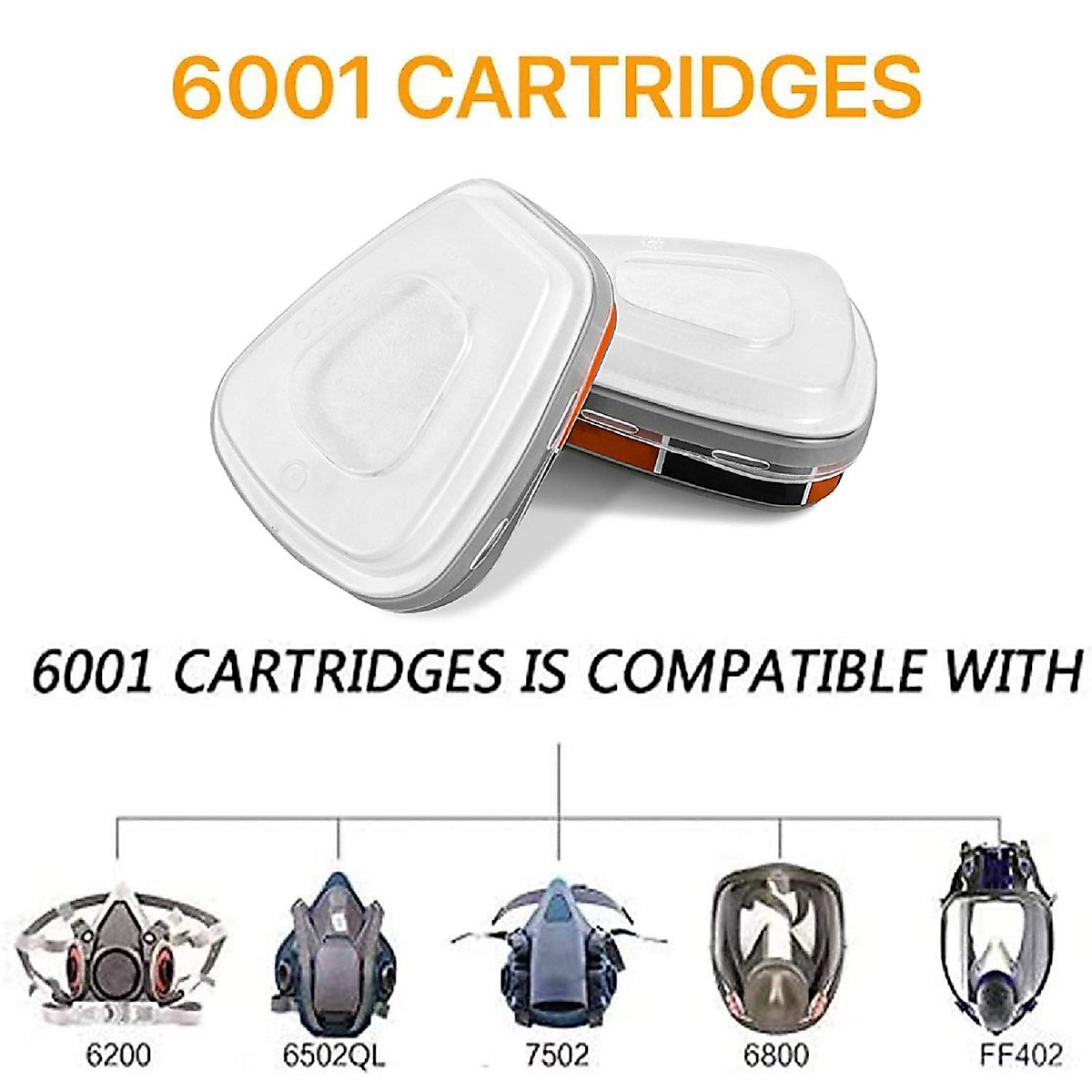 6001 Filter Cartridges Replacement for Gas Respirator, 2pcs Filter Cartridges + 2pcs Filter Covers+8pcs Filter Cottons, Apply to 6100/6200/7501/7502/6502/6800