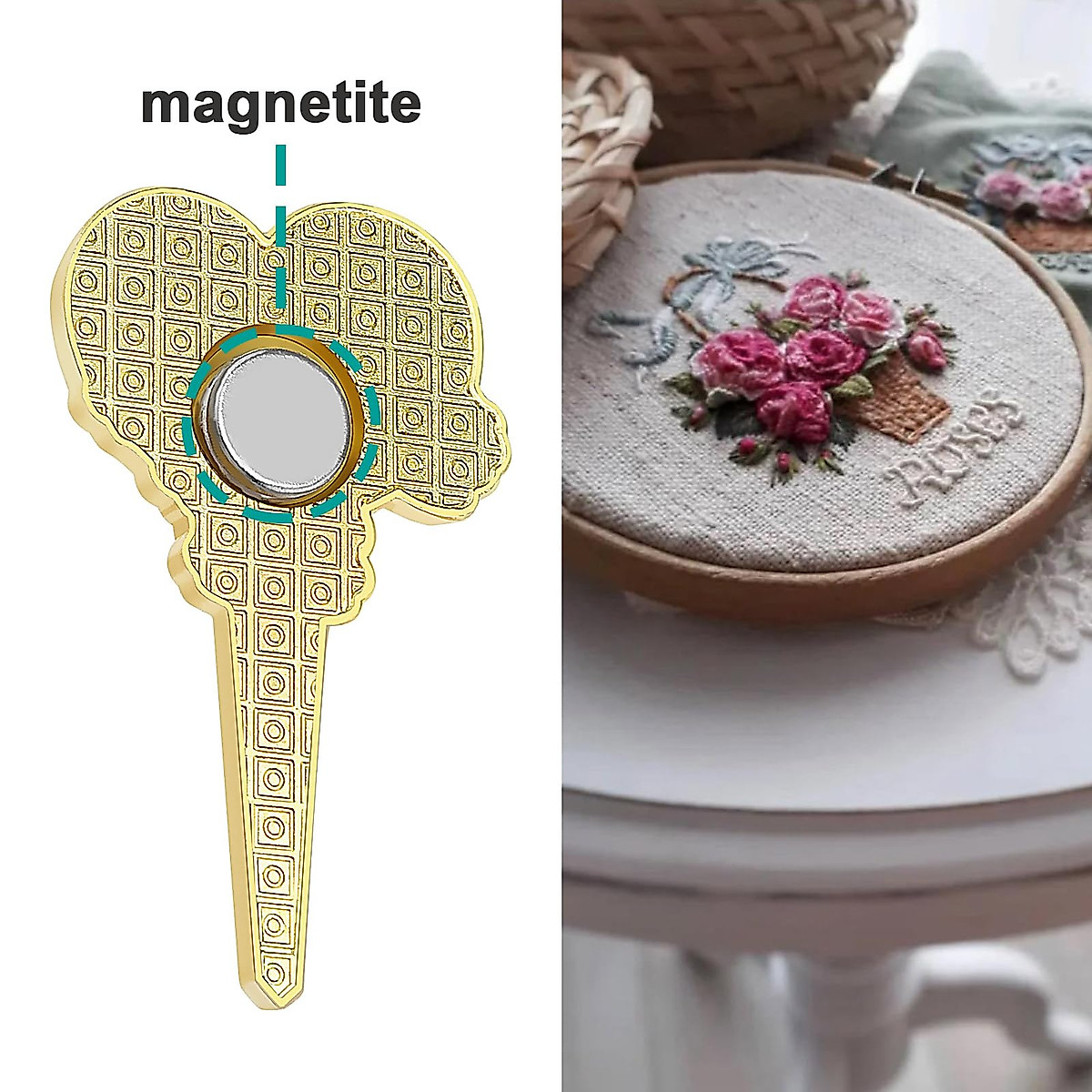 SING F LTD Scissors Shaped Magnetic Needle Keeper 4.4x2.4cm Embroidery Needle Picker Alloy Drop Glue Needle Aspirator for Sewing Embroidery Needlework Storage