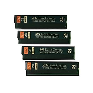 Faber-Castell 0.5 mm 2B Lead Refills Strong Dark Smooth Leads Mechanical Pencil Lead Refills (4 Tubes, 24 Leads Per Tube - Total 96 leads)