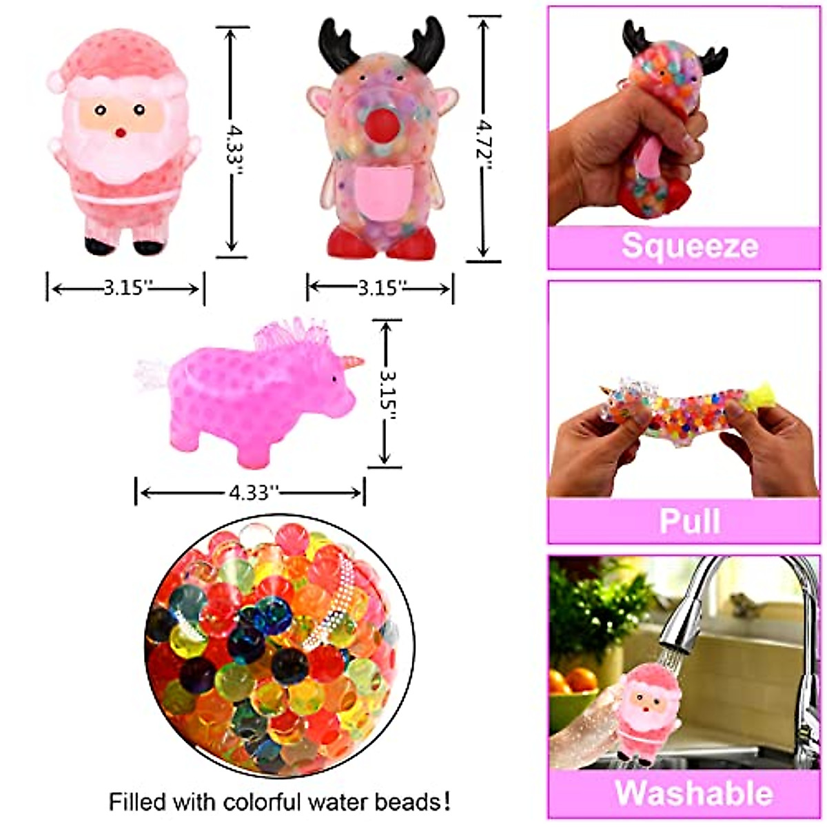 Cenmeytoy Unicorn Squishy Stress Balls Toy (5-Pack) for Girls, Boys, Adults, Gel Water Beads Balls Inside, Promote Anxiety and Stress Relief - Christmas Stocking Stuffers Gifts Party Favors