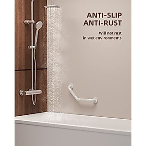 16 Inch Angled Shower Grab Bar White, Munzong 2 Pack Anti Slip Bathroom Grab Bar, Knurled Bathroom Balance Bar,Safety Hand Rail Support Handicap Elderly Injury Senior Assist Bath Handle-1.25” Tube