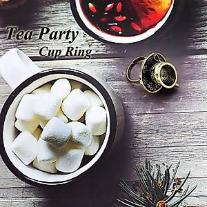 RechicGu Gold Vintage Fairytale 3D Tea Cup Saucer Ring Party Fairy Tale Hatter Wonderland Cosplay Fancy Dress