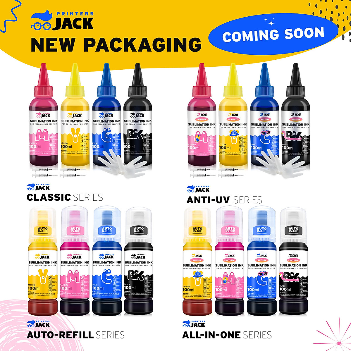 Printers Jack 400ML Sublimation Ink for Epson C88 C88+ WF7720 ET2720 ET4760 ET2760 ET2750 WF7820 Inkjet Printers Heat Press Transfer on Mugs, Plates, Polyester Shirts, Phone Cases etc