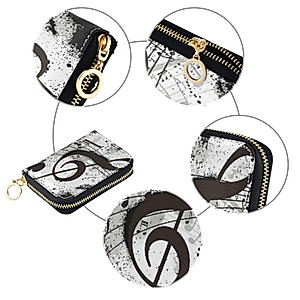susiyo Black Background With Music Notes Credit Card Wallet, RFID Blocking Compact Women Leather Card Holder Zipper Purse