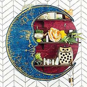 Standish House 10-Inch Handmade Moon Shelf for Stones and Crystal Display - Handcrafted Wood Accent Shelf - Crescent Moon Phase Wall Decor - Enchanting Crystal Display Shelf - Boho Home Decor