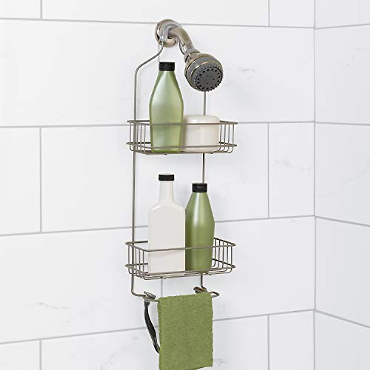 Zenna Home BB78NN 3-Piece Bath-in-a-Box Bath Storage Suite: Spacesaver, Shower Caddy and Over-the-Door Hooks, in Satin Nickel