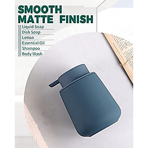 Bosilunlife Soap Dispenser Bathroom - Blue Ceramic Soap Dispenser Lotion Pump Dish Soap Dispenser for Kitchen Sink 12oz Refillable Liquid Hand Soap Dispenser for Bathroom (Rubber Paint)