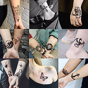 Rejaski 66 Sheets Black Eagle Dragon Temporary Tattoos For Men Women Thigh, Scary Halloween Tiger Lion Devil Skull Fake Tattoos For Adults, 3D Wolf Large Half Arm Sleeve Realistic Tatoo Forearm Teens