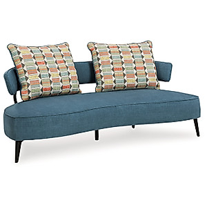 Signature Design by Ashley Hollyann Mid-Century Modern Sofa with 2 Back Pillows, Blue