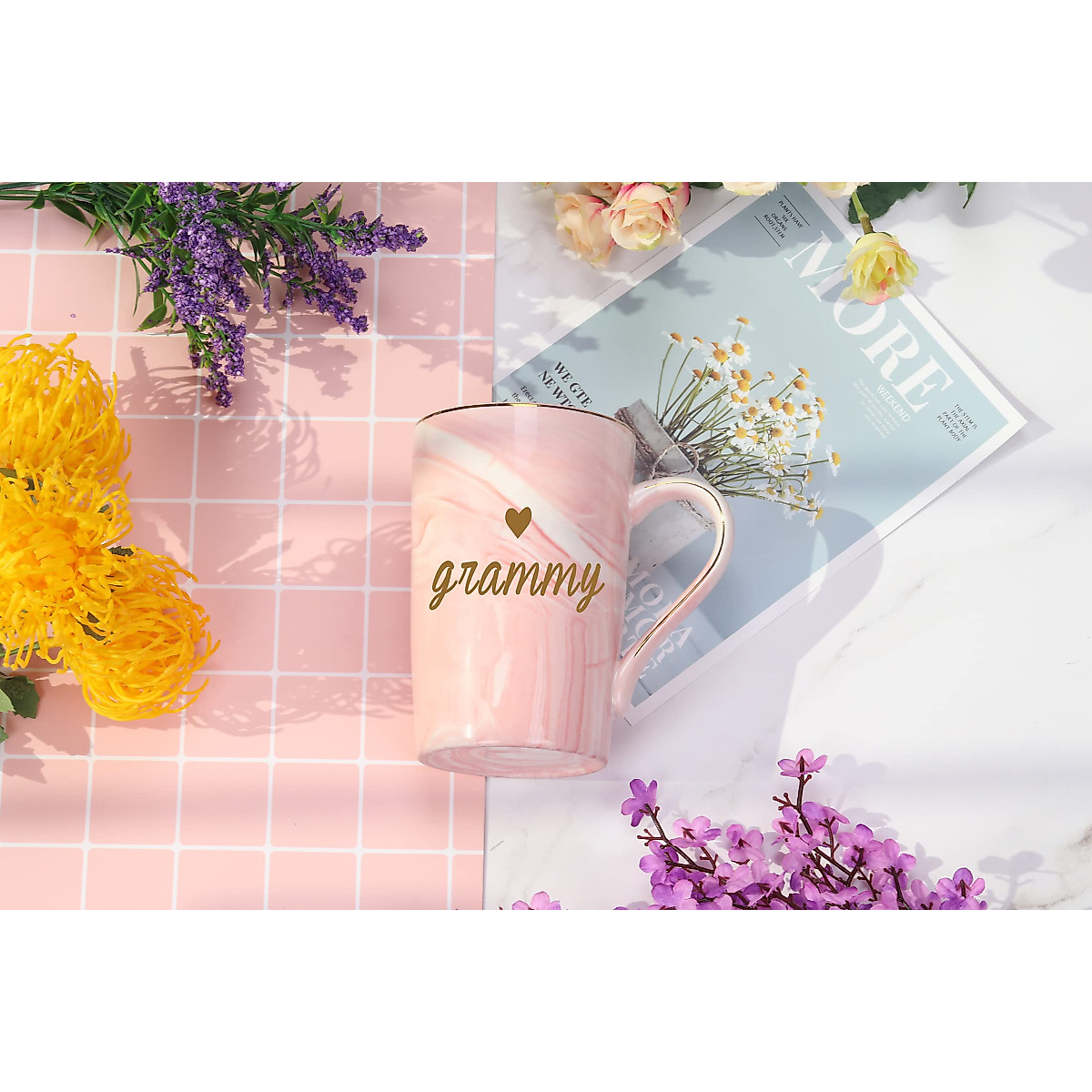 WENSSY Grammy Gift Grandma Coffee Mug Christmas Gifts for Grammy Grandma from Grandchildren 14 Ounce with Box Spoon Coaster Pink