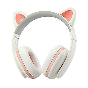 Censi Music Headset Headphone Creative Cat Ear Stereo Over-Ear Game Gaming Bass Headset Noise Canceling Headband Earphone for ipad, PC, iPhone and Android Smartphones (White, Wired)
