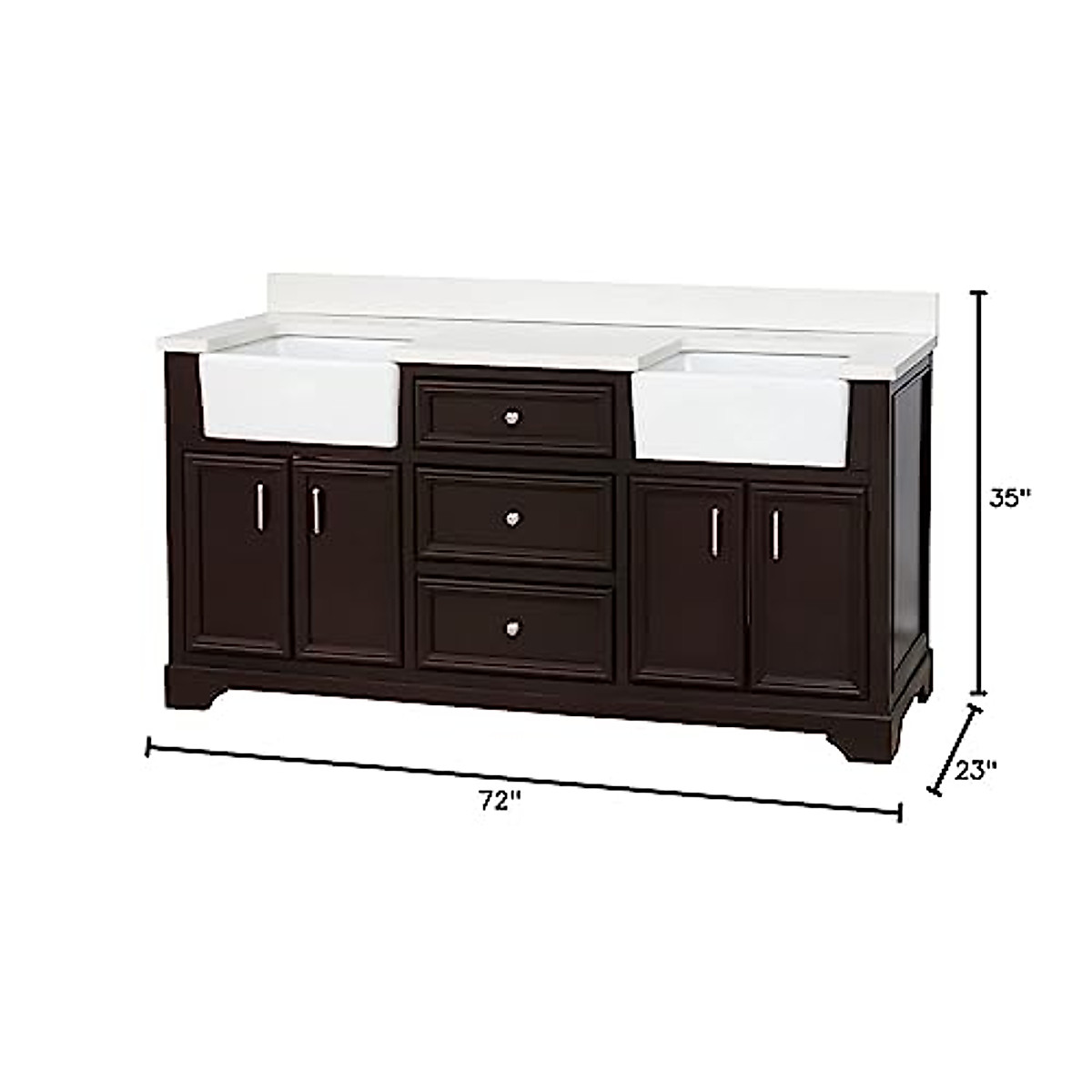 Kitchen Bath Collection Zelda 72-inch Double Farmhouse Vanity (Quartz/Chocolate): Includes Chocolate Cabinet with Stunning Quartz Countertop and White Ceramic Farmhouse Apron Sinks