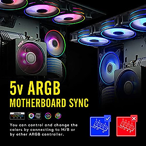 EZDIY-FAB Moonlight 120mm RGB Case Fan with Fan Hub X and Remote,Motherboard Aura SYNC,Speed Control,ARGB Fan for PC Case-3 Pack