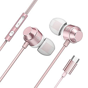 LUYANhapy9 in-Ear Earbuds Wired Earphone,Wired Control Stereo Type-C Earphone Earbuds Sport Headset Sound Noise Isolating with Mic for Mobile Phone Rose Gold One Size