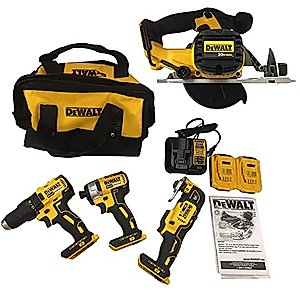 DeWalt DCK379D2 20V MAX Brushless Cordless Combo Kit 4 Tool: DCD777 1/2 in. Drill/Driver+ DCF787 1/4 in. Impact Driver+ DCS356 3-speed Oscillating Multi-Tool+ DCS391 6-1/2" Circular Saw+DCB107 Charger