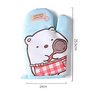 KOWVOWZ 1 Pair Kawaii Oven Mitts Extra Long with Silicone Pad Durable Heat Resistant Cartoon Animal Print (Blue)
