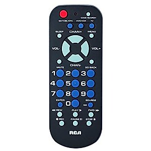 RCA 3-Device Palm-Sized Universal Remote, Long Range IR, Replaces Most Major Remote Brands, Designed for Comfort, RCR503BE