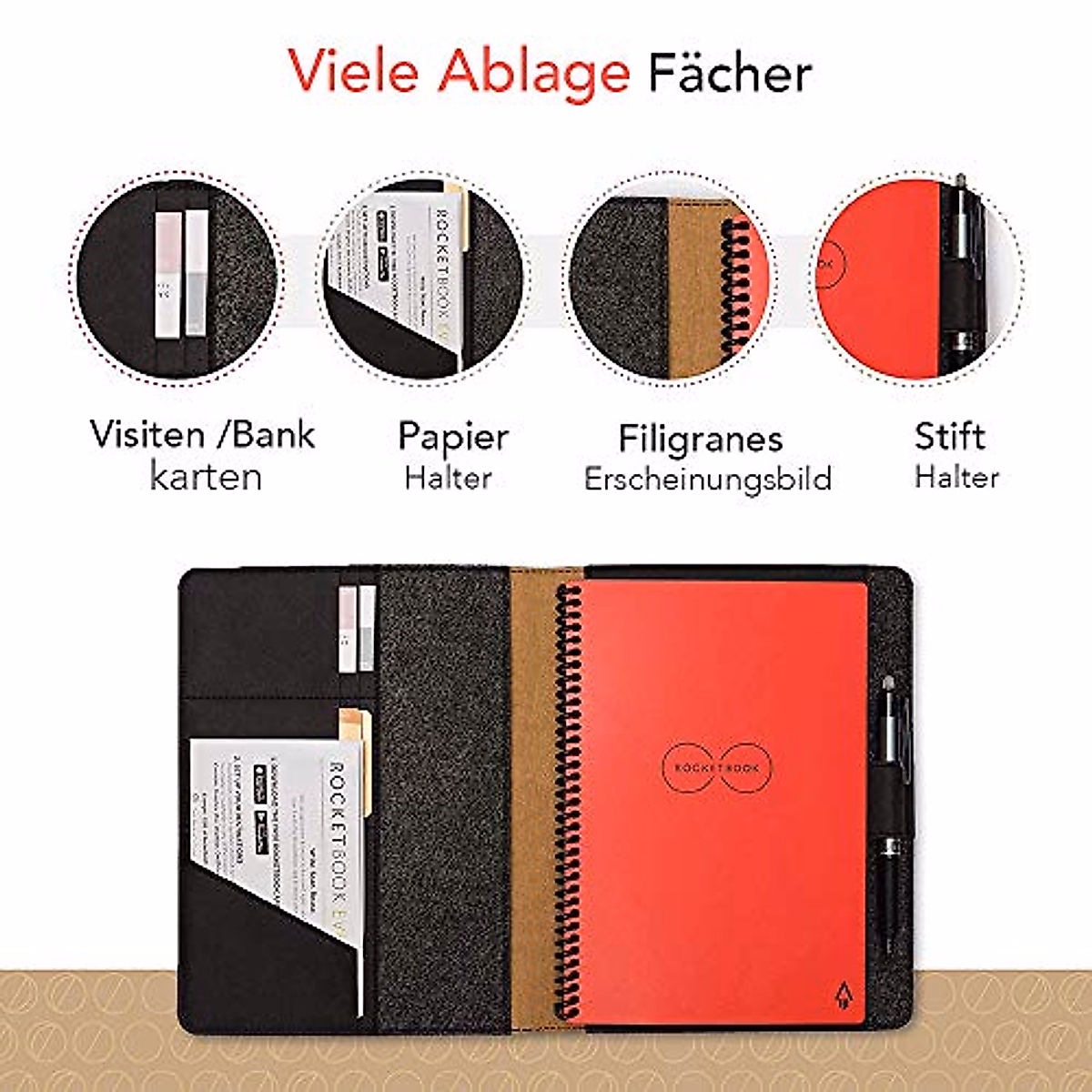 Moonsafari A5 Reusable Notebook Cover & Rocketbook Cover Smart Business Notebook Cover for Everlast, Fusion, Wave, Moleskin and More with Pen Loop & Business Card Holder - Brown,A5/Executive 8.8" x 6"