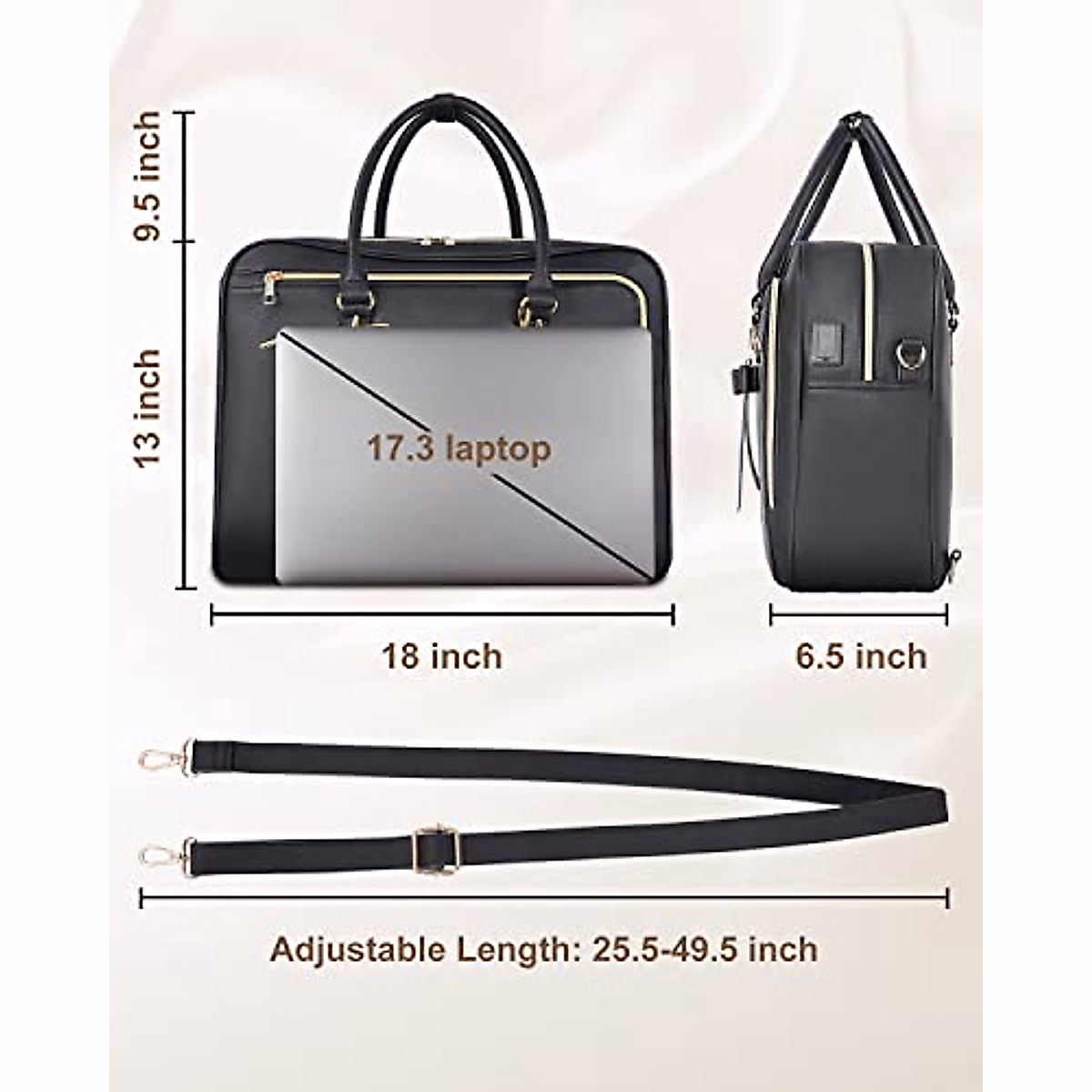 17.3 Inch Laptop Briefcase, Large Convertible Briefcase Backpack for Women, Waterproof PU Leather Women Laptop Bag for Work, 3 in 1 Shoulder Bags Computer Messenger Bag Gift for Business Women, Black