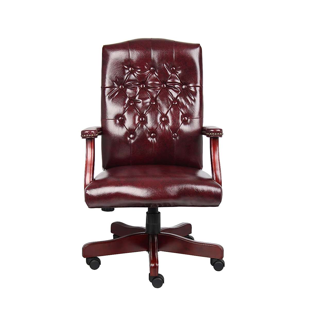 Boss Office Products Classic Executive Caressoft Chair with Mahogany Finish in Burgundy