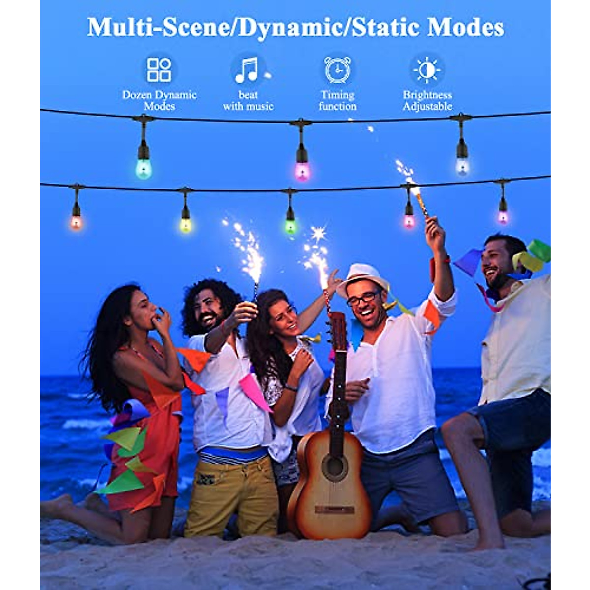 genlar Smart Christmas String Lights, APP Control Patio Lights LED RGBCW Color Changing Lights Dimmable Waterproof Shatterproof Commercial Hanging Lights for Outdoor Cafe Garden (48ft/15bulbs)