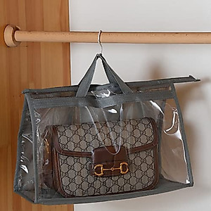 HAN SHENG 4 Pcs Clear Handbag Storage Organizer Bag Collection Storage Holder Dust Cover Bags Transparent Purse Protector Storage Bag with Zipper and Handle for Closet Shelf (Grey)