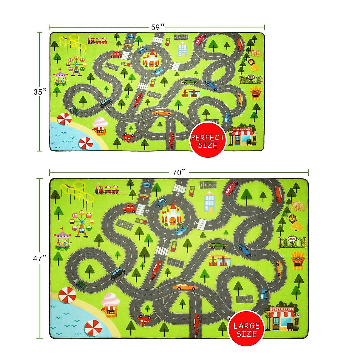 HOMORE Kids Play Mat Rug, Fun and Educational City Play Rug for Hot Wheels Track Racing and Toys, Kids Carpet Playmat Area Rug for Children Bedroom Play Room Nursery, 3x5 Feet