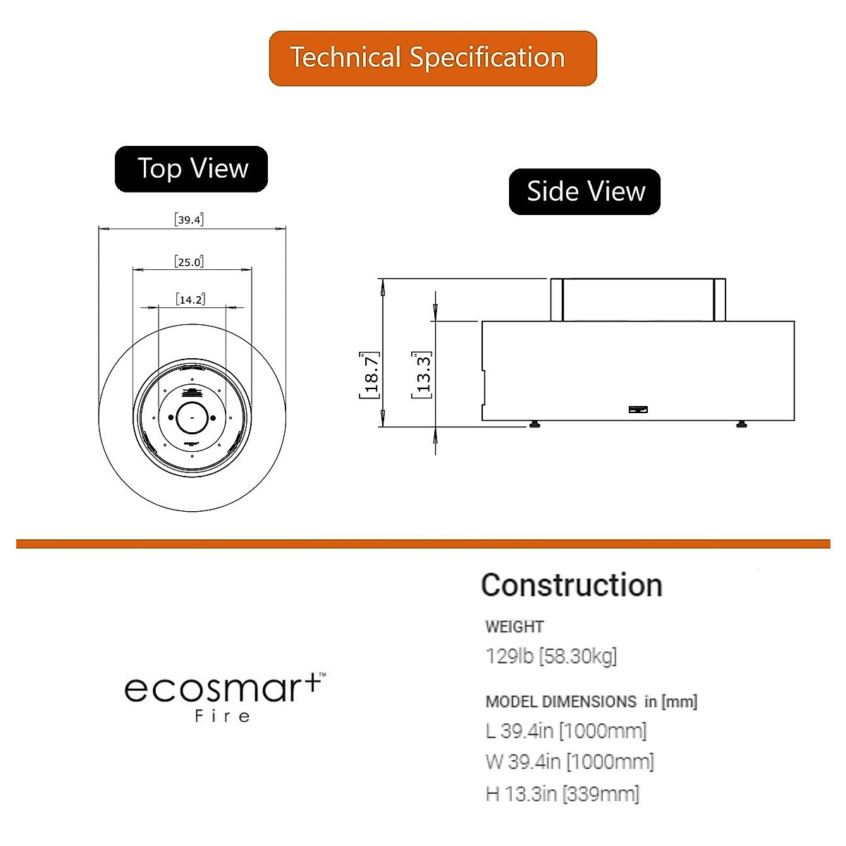 Eco Smart | ARK 40 Fire Pit Table | Bone Color | Ethanol Black Stainless Steel Gas Burner | Elegant Curved Design with Versatile Wide Lip | Complements Any Decor and Setting