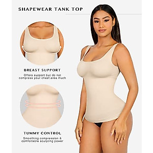 FeelinGirl Shapewear Tops for Women Tummy Control Compression Tank with Bra Smoothers and Shapers Top Beige M/L