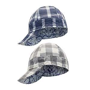 BOCOMAL 2 Pack Welding Cap Plaid Style CAT2 NFPA2112 Flame Resistant 7OZ Midweight Welder Hats 7 1/8