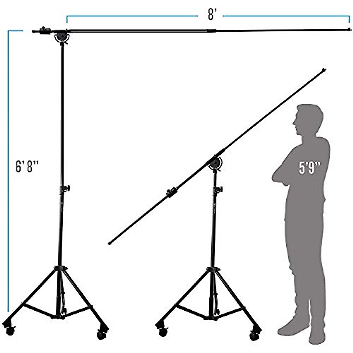 AxcessAbles Heavy Duty Microphone Boom Stand with Weighted Tripod Base | 80-inch Height Overhead Mic Stand | 96 Inch Boom Arm Stand | Shotgun Video Mic Stand | All Metal, No Plastic Parts
