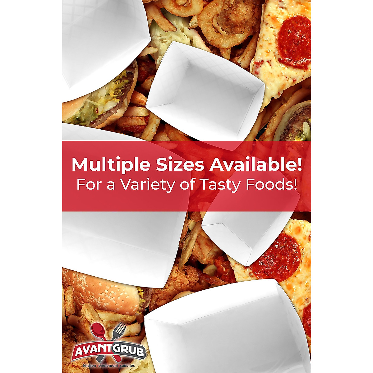 Heavy Duty, Grease Resistant 2 Lb Paper Food Trays 100 Pk. Recyclable, Coated Paperboard Basket Ideal for Festival, Carnival, Concession Stand Treats Like Fries, Ice Cream & Chicken Tenders