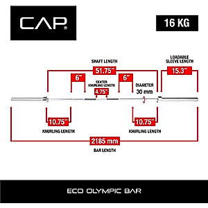 CAP Barbell Olympic 7 ft Bar 44 lb, 28mm Grip Diameter, Chrome - New Version (OBIS-85C)
