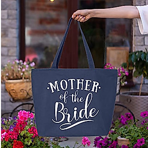 shop4ever® Mother of the Bride Heavy Canvas Tote with Zipper Reusable Shopping Bag 12 oz Navy 1 Pack