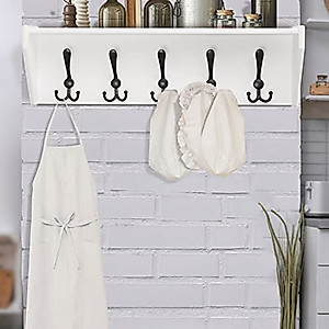 Dseap Wall Shelf with 5 Tri Hooks, 24" Heavy Duty Coat Rack Wall Mount with Shelf, Shelf with Hooks Underneath for Entryway, Mudroom, Kitchen, Bathroom, White & Black,D02ZT24WHT1