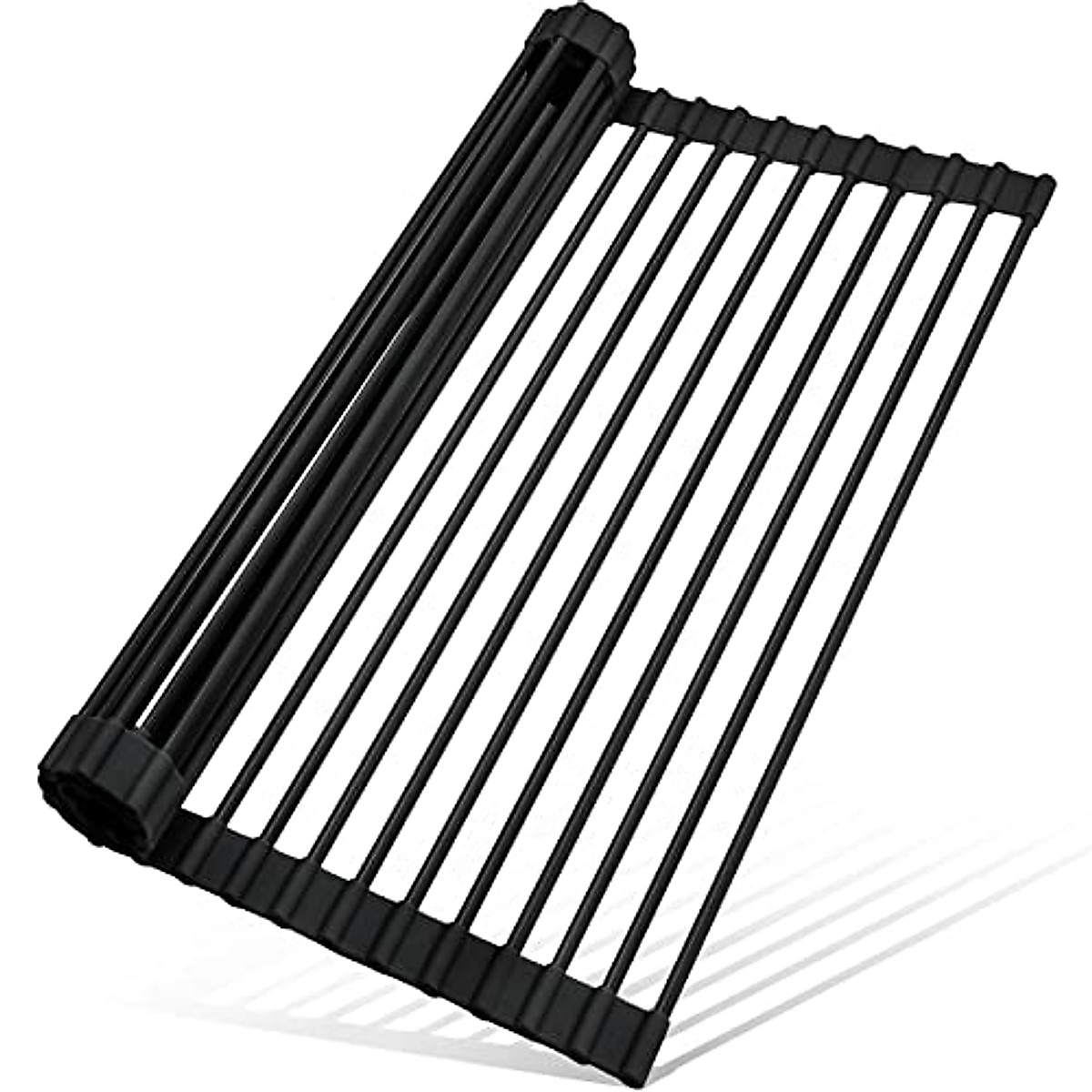 MERRYBOX Roll Up Dish Drying Rack, Silicone Wrapped Over The Sink Dish Rack Foldable Dish Drainer Anti-Slip Dish Racks for Kitchen Counter, Multipurpose Kitchen Sink Drying Rack, 18" x 13", Black