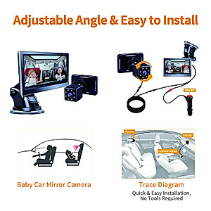 Baby Car Mirror Baby Rear Facing Seat Camera, Baby Car Seat Mirror Camera with Wide Crystal Clear View Monitor, Great Night Vision, Adjustable Sucker Bracket, Easily Observe The Baby's Move