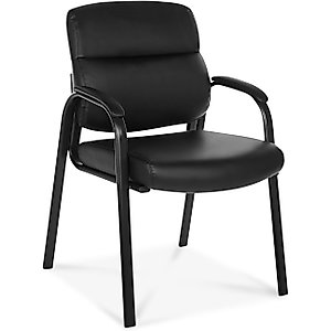 Oline Leather Guest Chair with Padded Arms, Reception Meeting Conference Waiting Room Lobby Home Desk Big and Tall Executive Office Chair, Black (1 Pack)