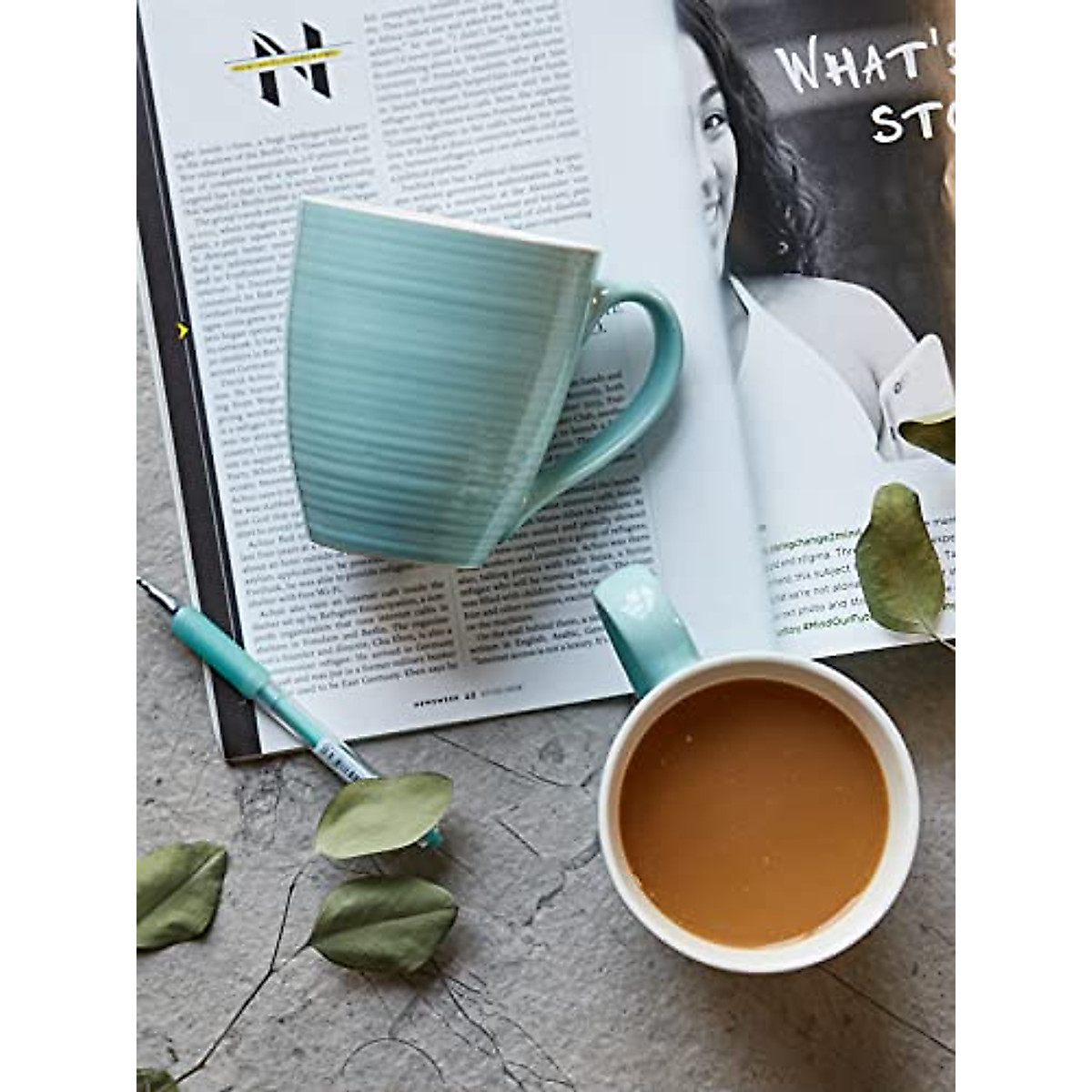 DOWAN Coffee Mugs, Coffee Mugs Set of 6, 17 Oz Ceramic Coffee Cups with Handle, Large Coffee Mug, Ceramic Mugs for Coffee Tea and Cocoa Turquoise