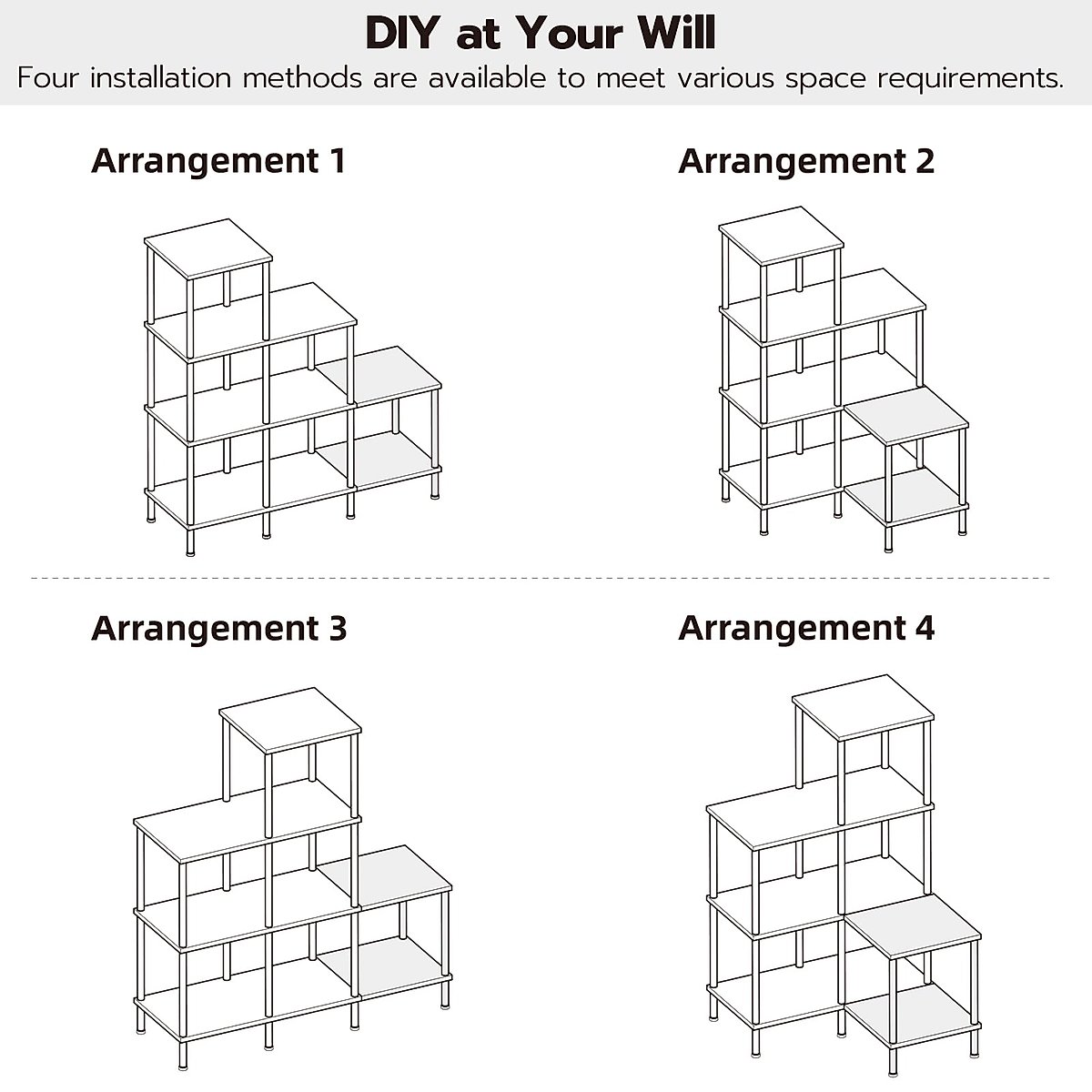 HOOBRO DIY Bookshelf Organizer, 4-Tier Cube Shelf Organizer, Industrial Stepped Bookcase, Ladder Shelf with 6-Cube Storage Organizer, Cube Bookcase, Cube Storage Shelf for Living Room, Black BB39CJ01