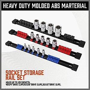 HORUSDY 9PC ABS Socket Organizer, 1/4-Inch x 38 Clips, 3/8-Inch x 45 Clips, 1/2-Inch x 36 Clips, Premium Quality Socket Holders