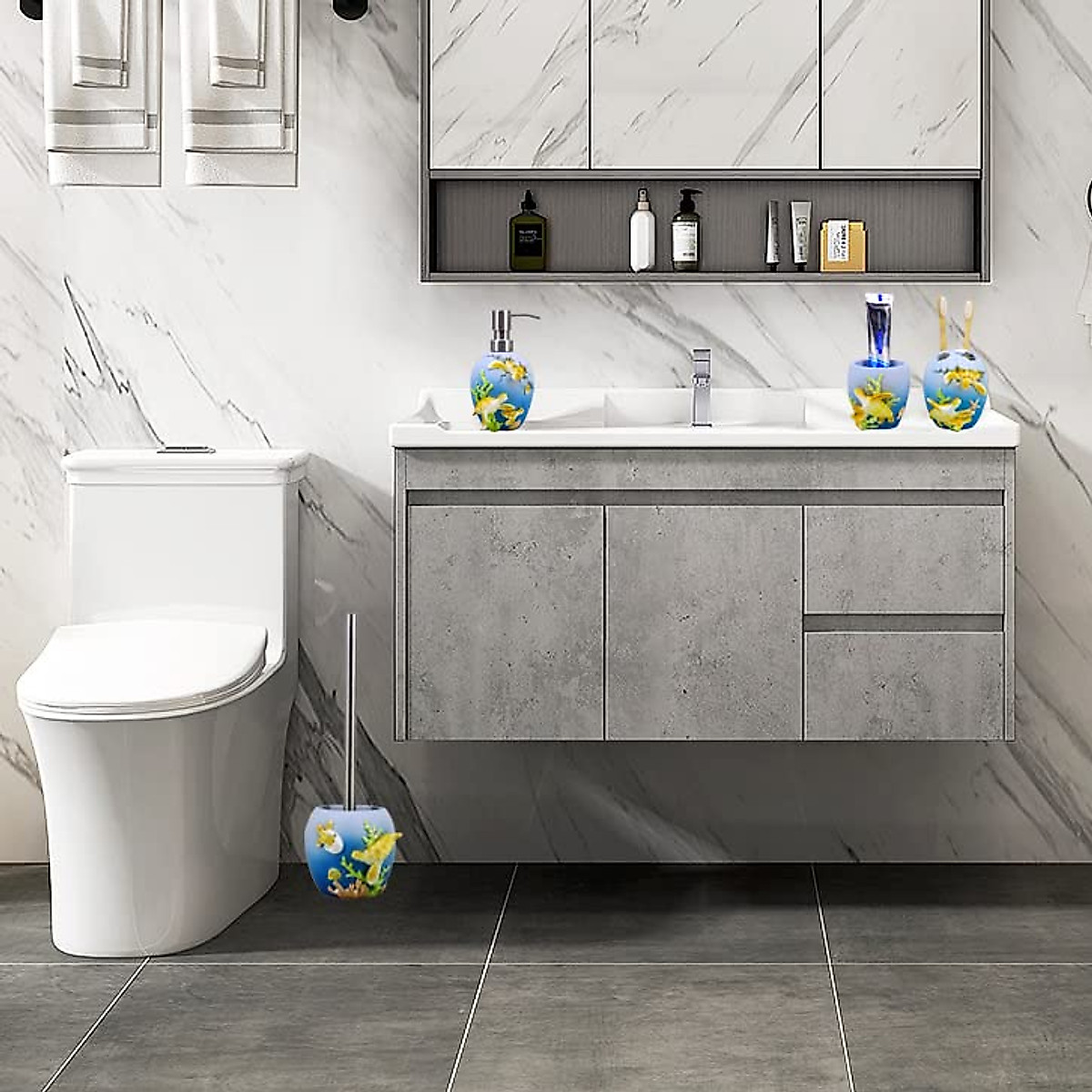 YHHRESINKING Resin Sea Turtle Mother and Baby Soap Dispenser, Beach, Bathroom Accessory,Ocean Theme Sea Turtle Family Bathroom Decor,Coastal Decor (Ocean Blue)