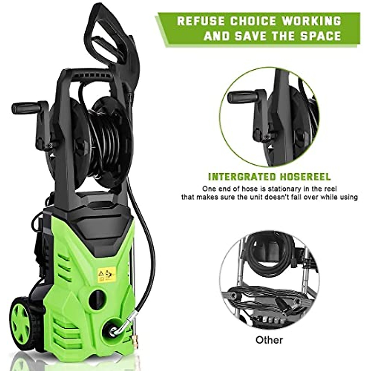 Electric Pressure Washer Homdox Pressure Washer 1500W Power Washer High Pressure Cleaner Machine with 5 Nozzles Foam Cannon,Best for Cleaning Homes, Cars, Driveways, Patios(Green)