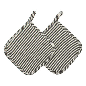 Cotton Oven Mitts and Pot Holders Set, Kitchen Quilted Oven Gloves, Hot Pan Mat Pads Set for Cooking Grilling Barbeque Baking Heat Resistant Set of 3 (3, Grey Stripes)